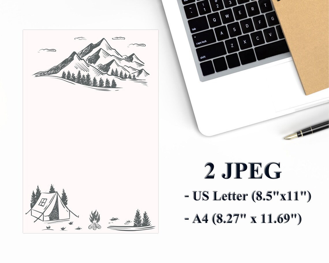 Printable Camping Stationery, Mountain Stationery, Camping Fire ...