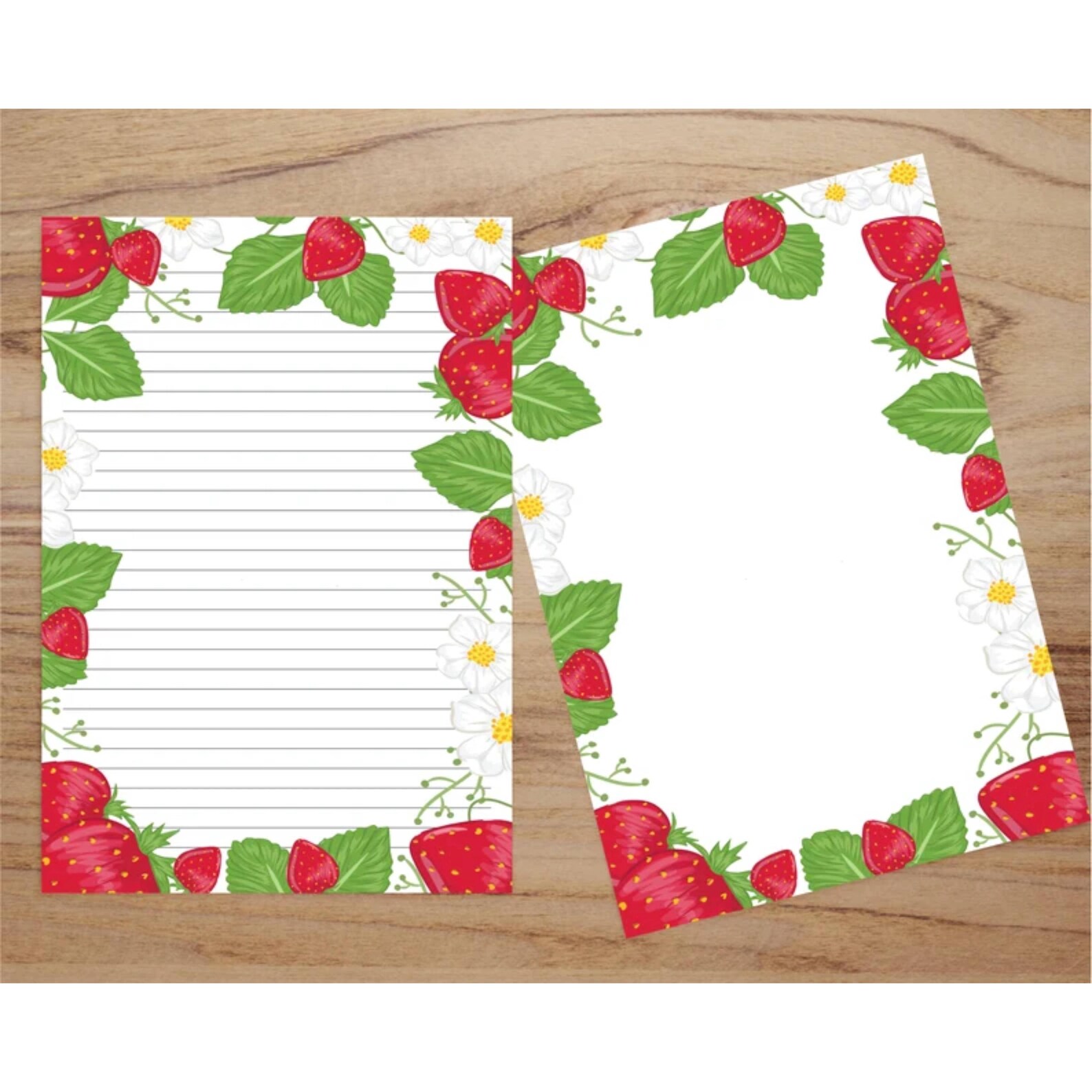 Printable Strawberries Stationery, Instant Download, Blank and Lined ...