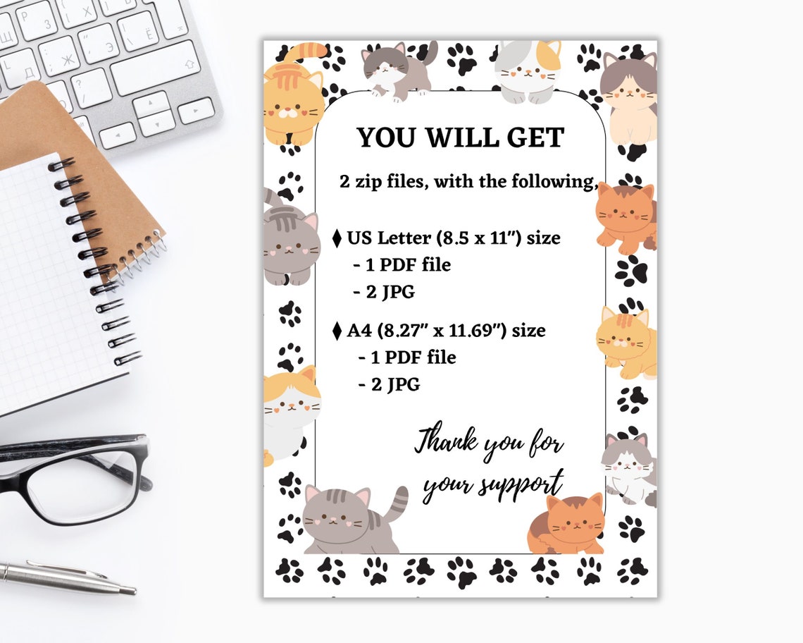 Printable Cats Border Stationery, Printable Cat Lover Letter Writing ...