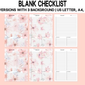 Blank Checklist Template Printable PDF, 2 Versions Checklist, Letter ...