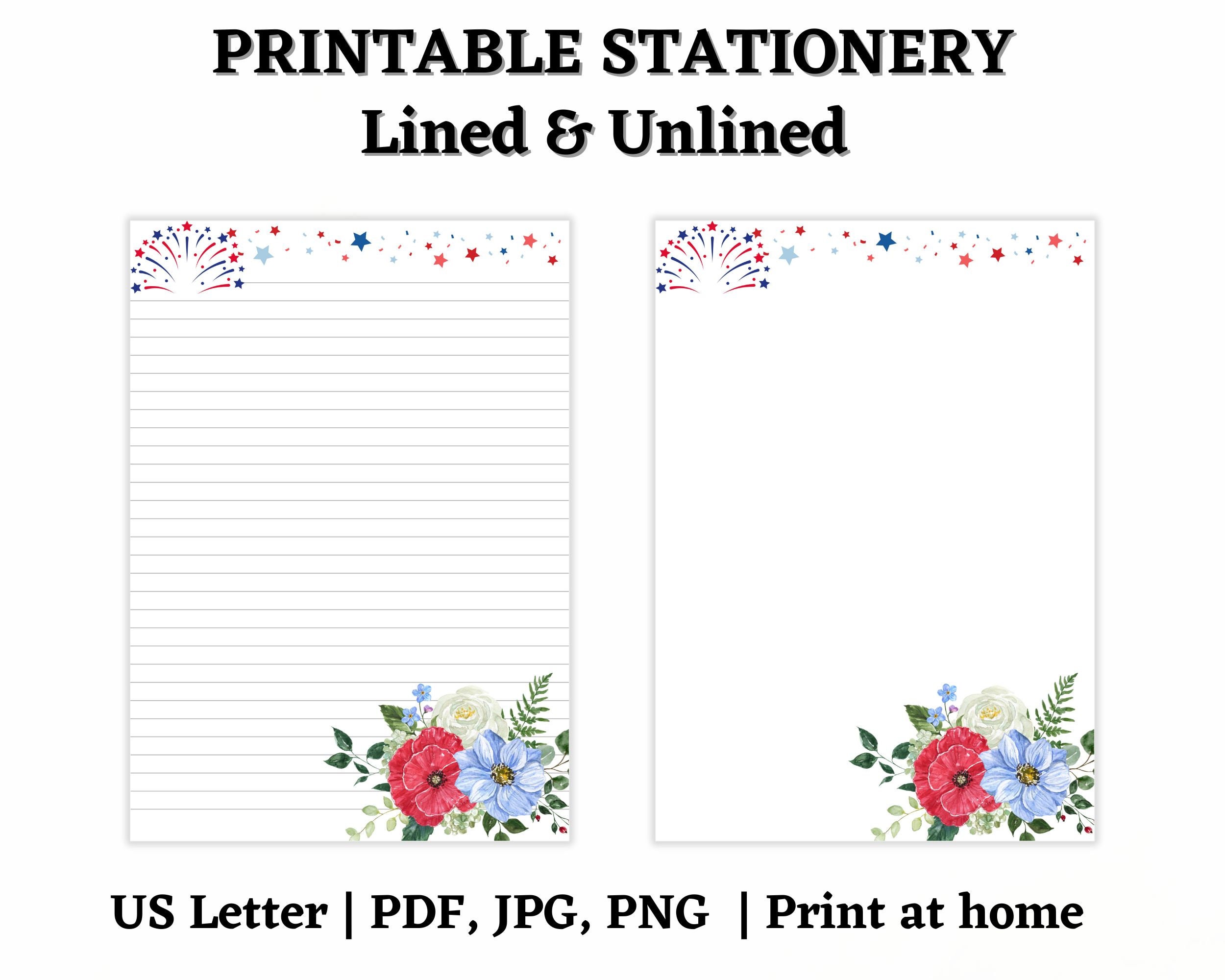 Printable 4th of July Stationery, Lined and Unlined Letter Writing ...