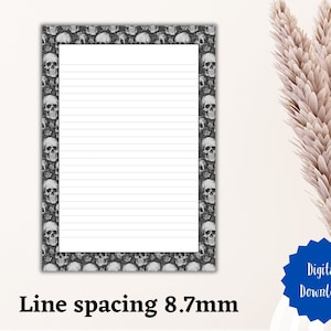 Printable Skull Stationery, Letter Writing Paper, Skull Lined and ...