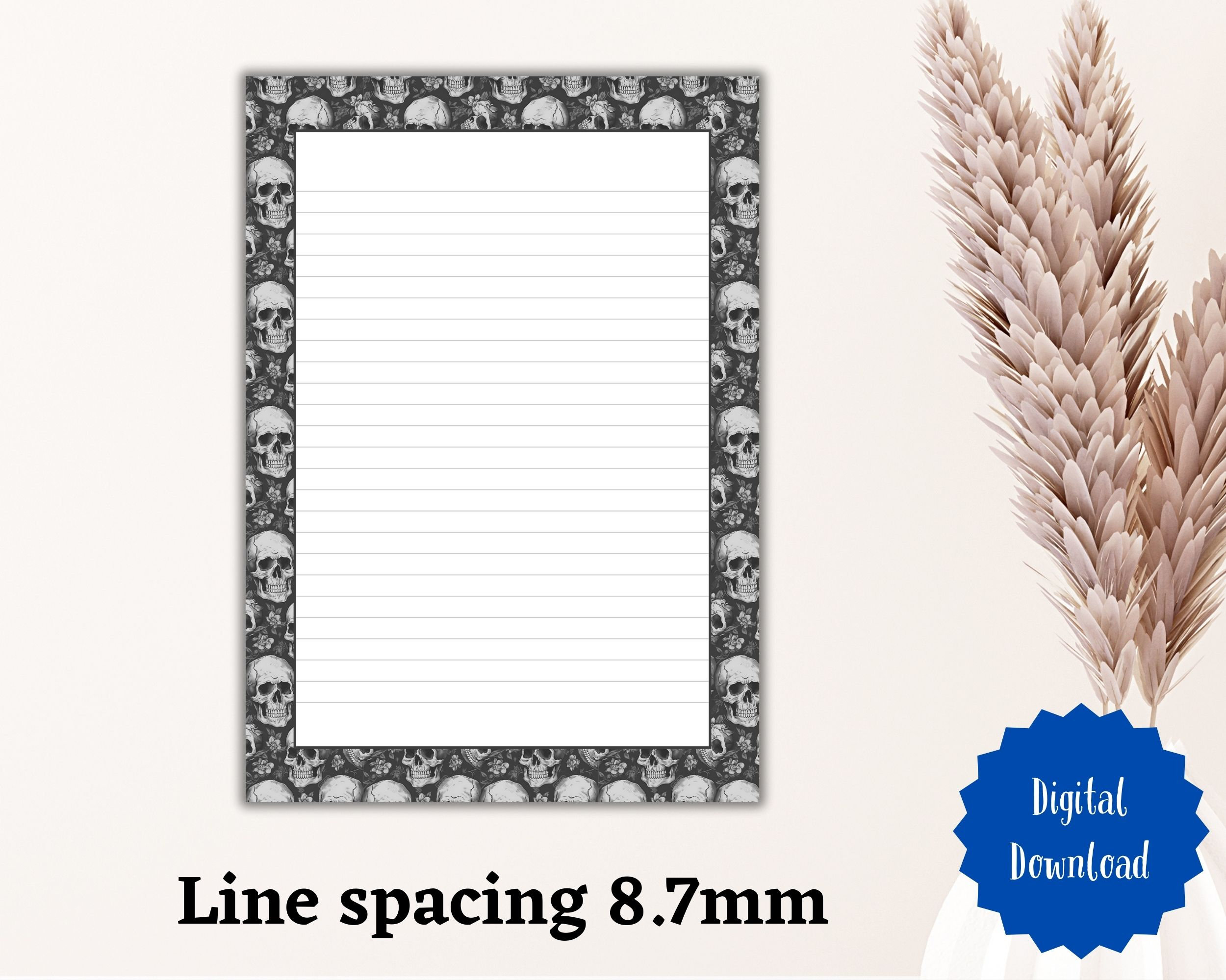 Printable Skull Stationery, Letter Writing Paper, Skull Lined and ...