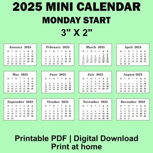2024 2025 Mini Calendar Printable PDF, 2x3 Inches, Small Calendar, Desk ...