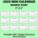 2024 2025 Mini Calendar Printable PDF, 2x3 Inches, Small Calendar, Desk ...