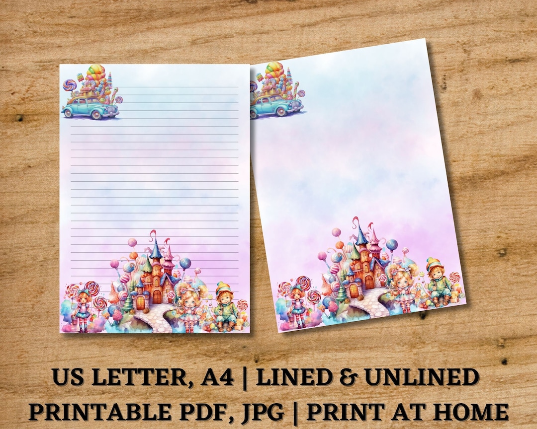 Printable Candy Land Stationery, Letter Writing Paper, Lined and ...
