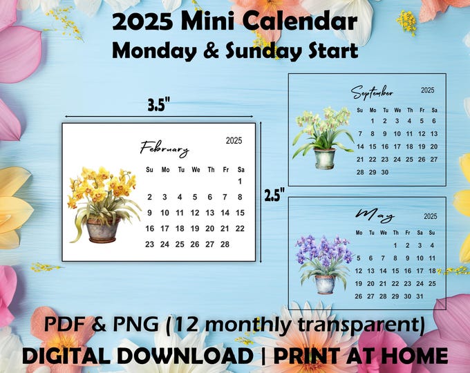 2024 2025 Mini Calendar Printable PDF, 2x3 Inches, Small Calendar, Desk ...