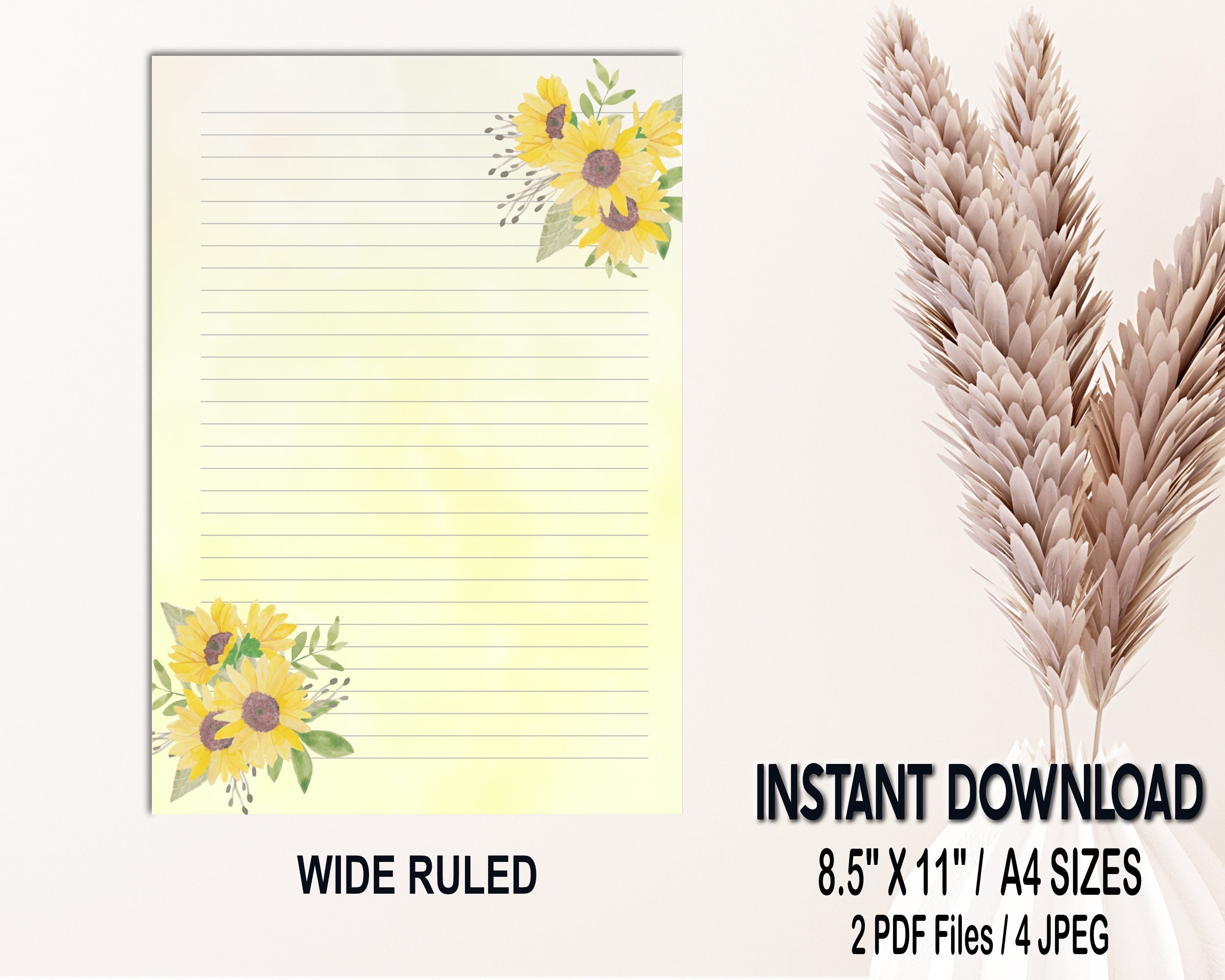 Printable Sunflower Stationery, Printable Stationery Lined and Unlined ...