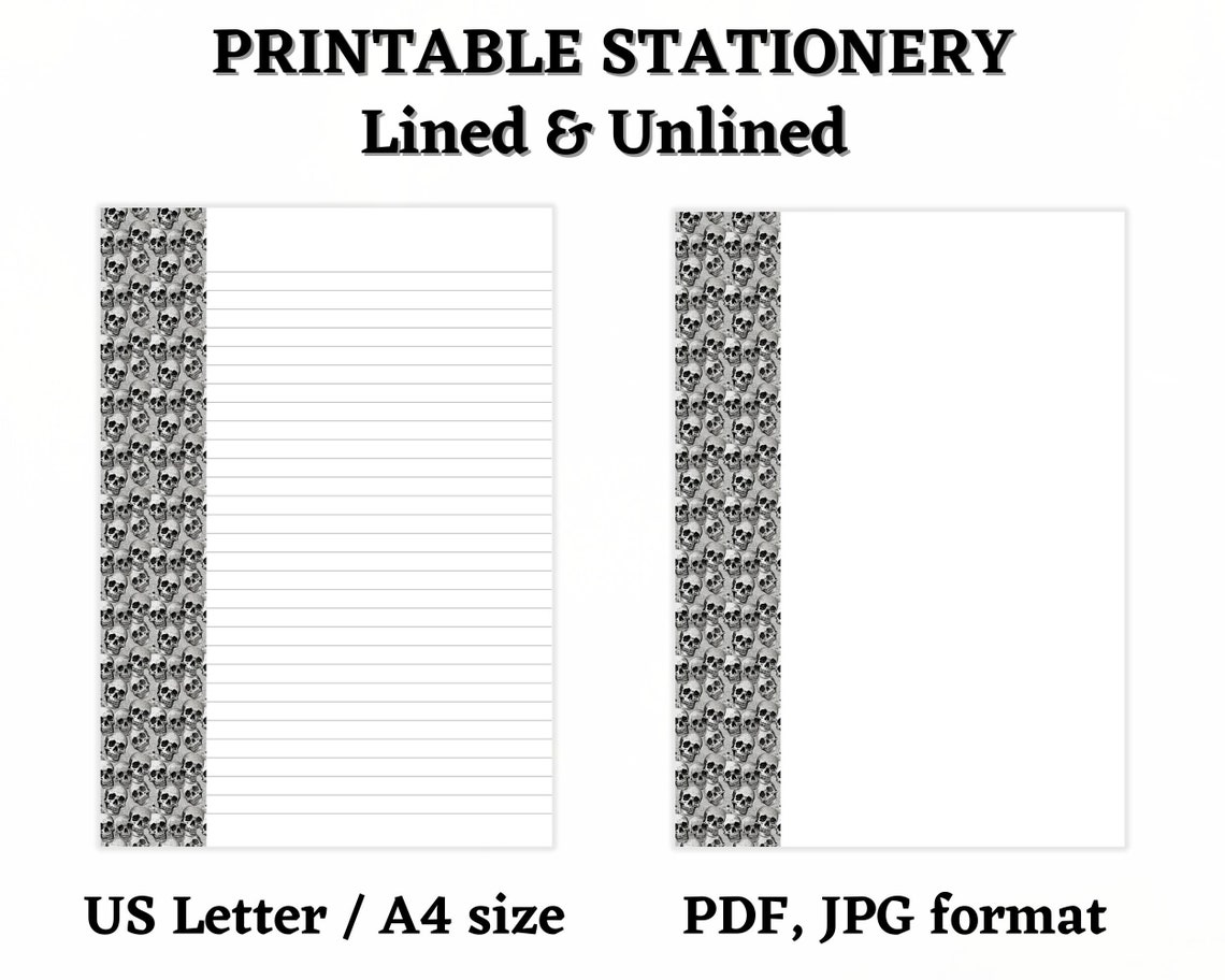 Printable Skull Stationery, Letter Writing Paper, Skeleton Writing ...