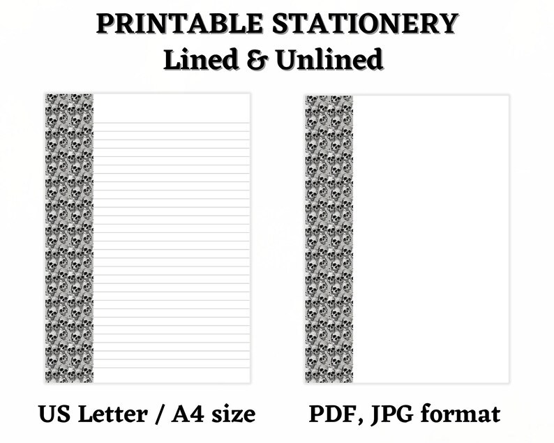 Printable Skull Stationery, Letter Writing Paper, Skeleton Writing ...