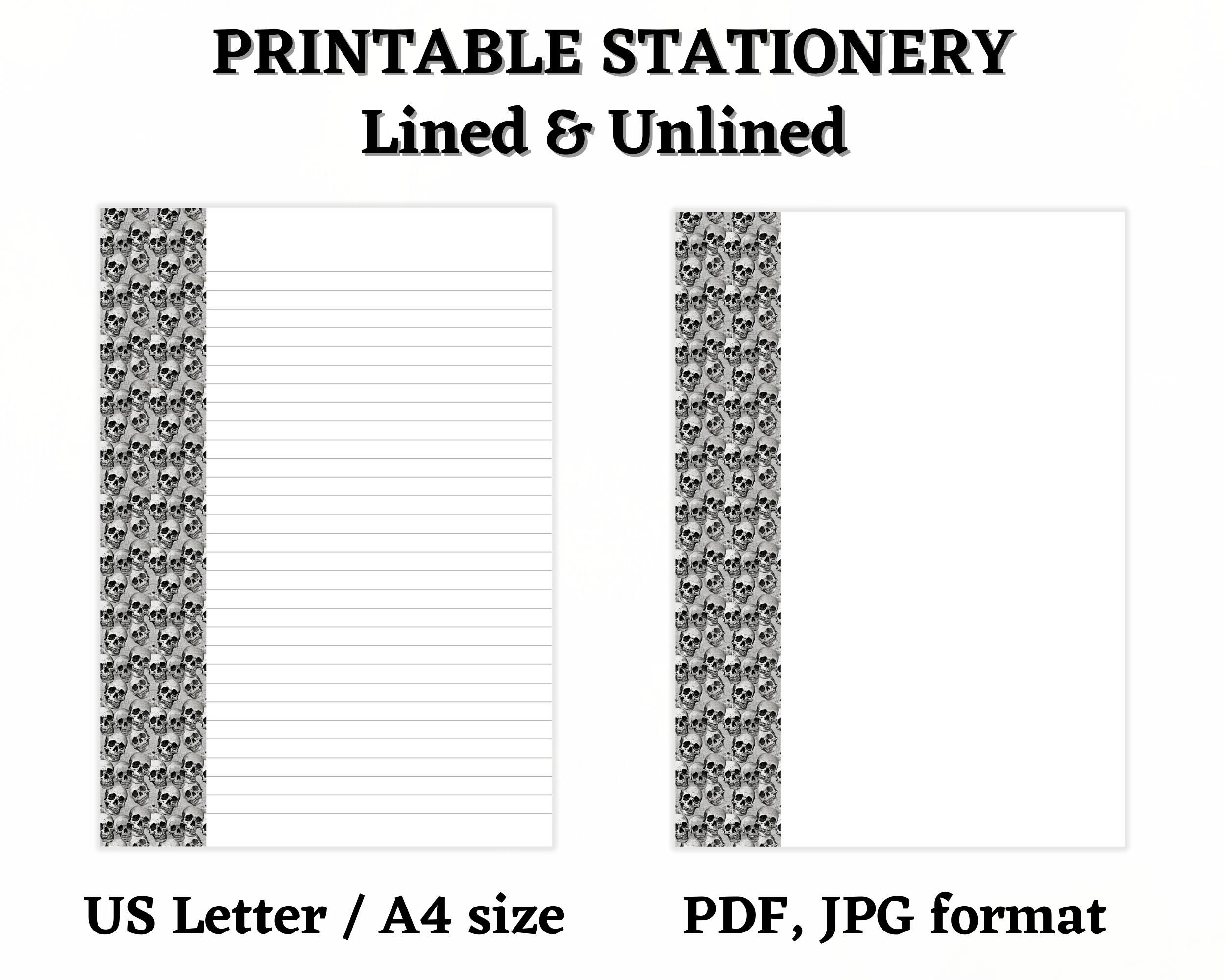 Printable Skull Stationery, Letter Writing Paper, Skeleton Writing ...