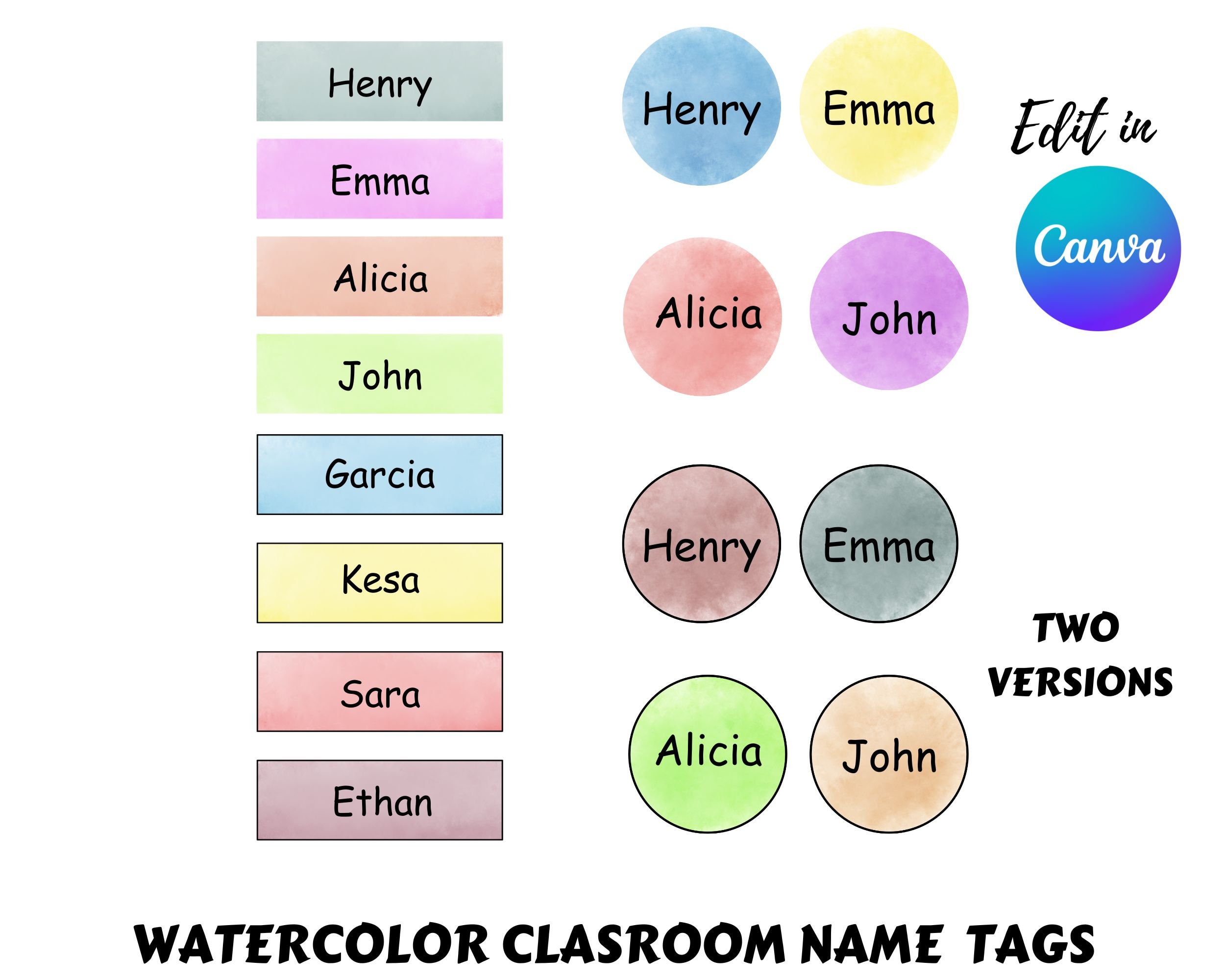 Editable Watercolor Classroom Name Tags, Circle Classroom Label ...