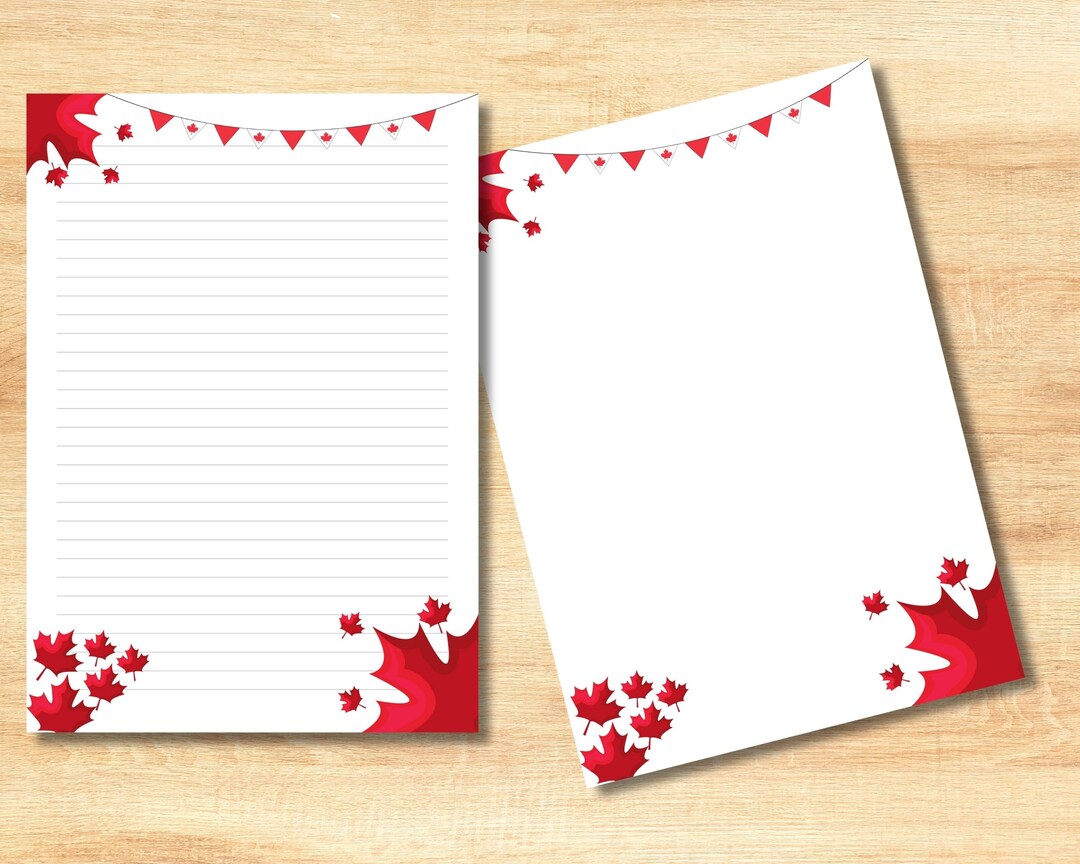 Printable Canada Flag Stationery, Lined and Unlined Letter Writing ...