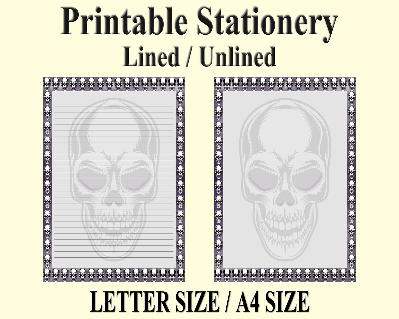 Printable Skull Stationery Letter Writing Paper Skeleton - Etsy