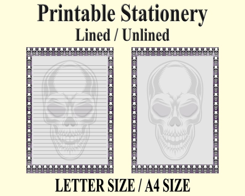 Printable Skull Stationery Letter Writing Paper Skeleton - Etsy
