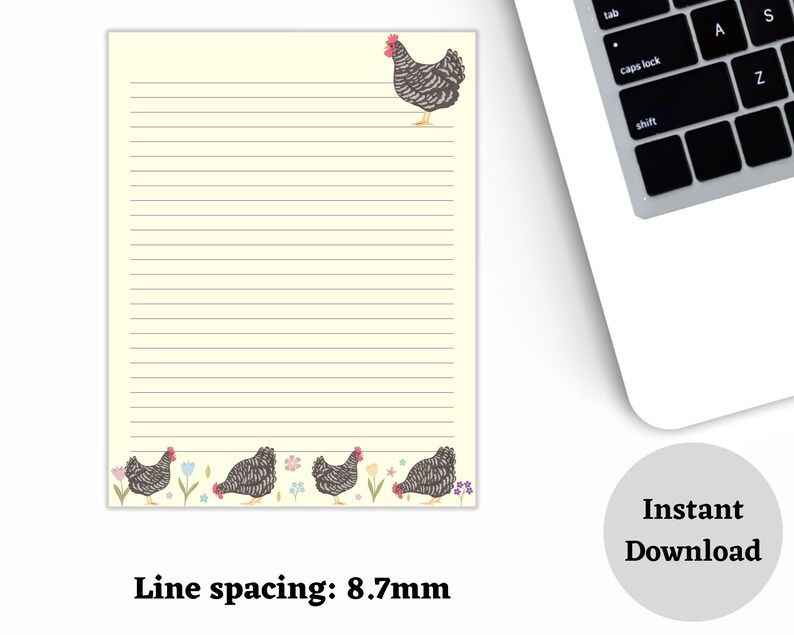 Printable Chickens Stationery, Lined and Unlined Letter Writing Paper ...