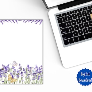 Lavender Stationery Printable, Floral Stationery PDF, Letter Writing ...