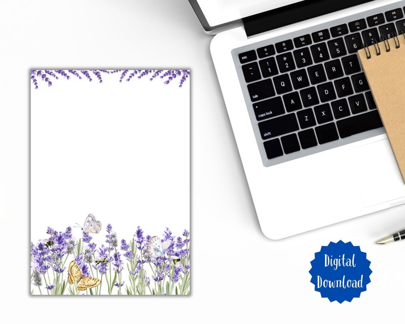 Lavender Stationery Printable, Floral Stationery PDF, Letter Writing ...