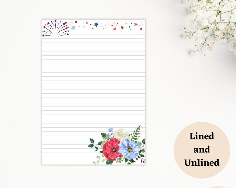 Printable 4th of July Stationery, Lined and Unlined Letter Writing ...