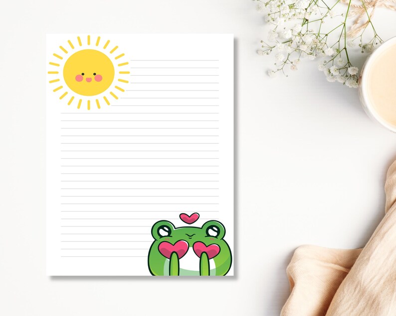 Kawaii Frog Lined and Unlined Letter Writing Paper Digital - Etsy