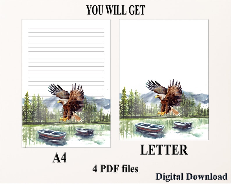 Printable Spread Eagle Stationery, Letter Writing Paper, Lined Unlined ...