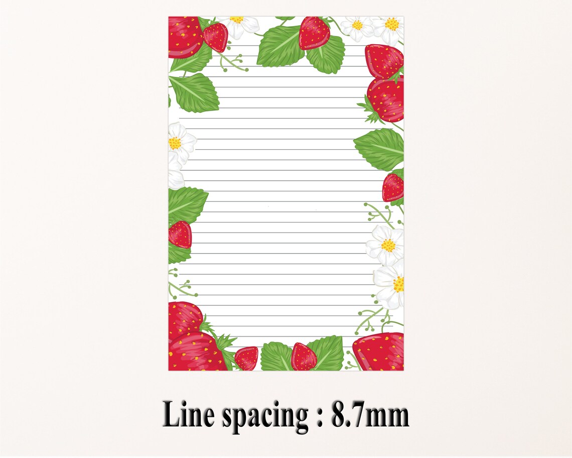 Printable Strawberries Stationery, Instant Download, Blank and Lined ...