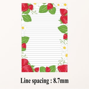 Printable Strawberries Stationery, Instant Download, Blank and Lined ...