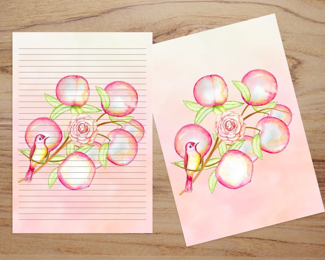 Printable Bird With Peaches Stationery Bird Letter Writing - Etsy