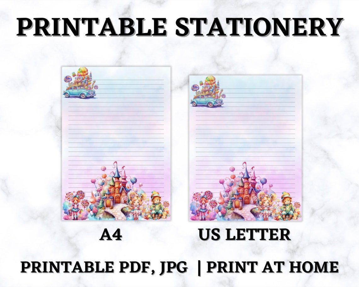 Printable Candy Land Stationery, Letter Writing Paper, Lined and ...