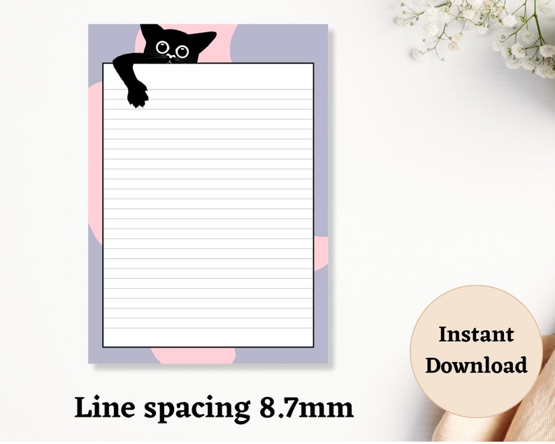 Cat Stationery Printable PDF, Cute Cat Lover Letter Writing Paper ...