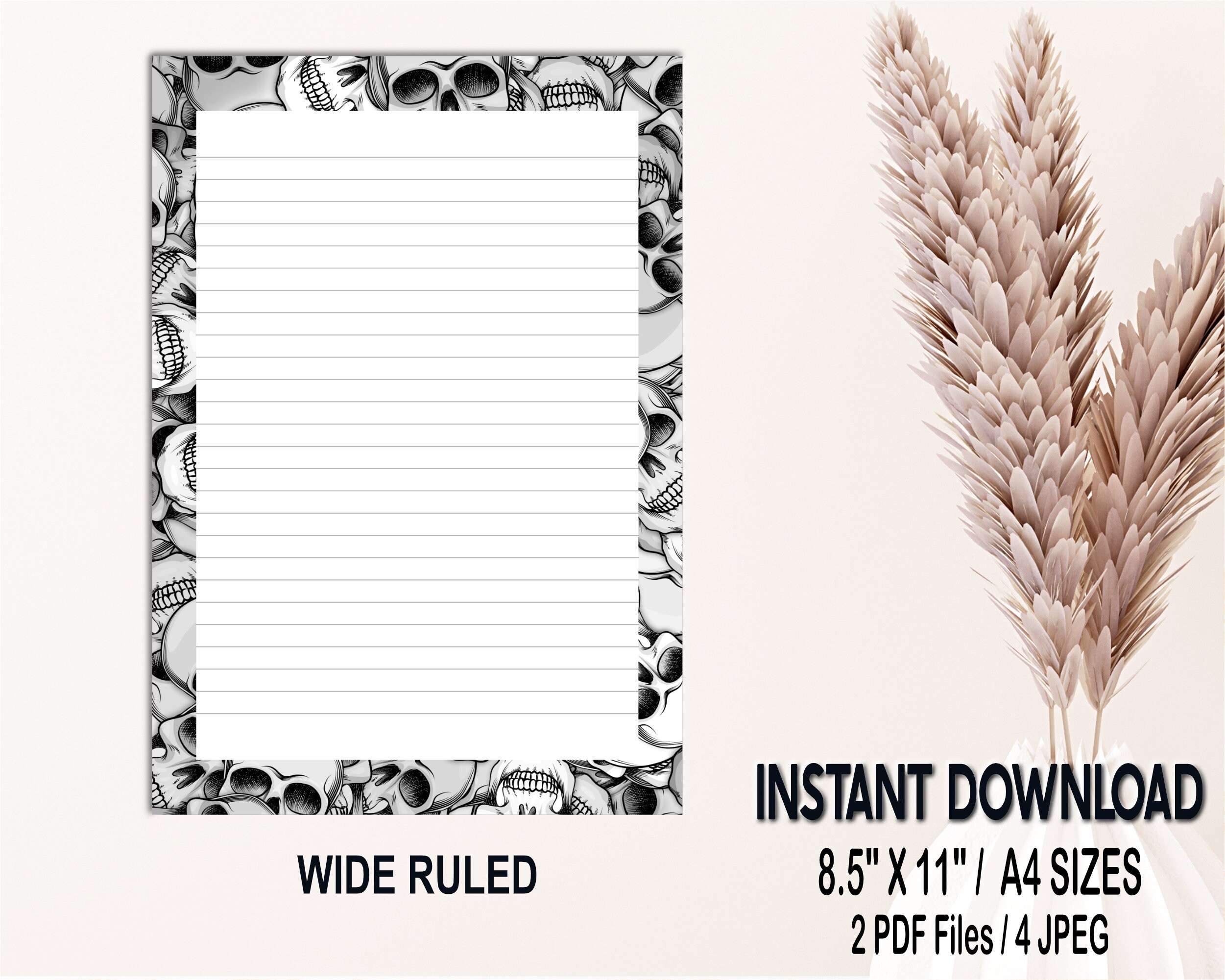 Printable Skull Stationery, Letter Writing Paper, Skeleton Writing ...