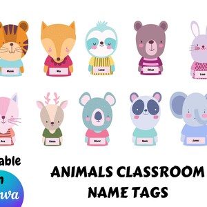 Editable Animals Classroom Name Tag, Cute Animal Name Tags, Classroom ...