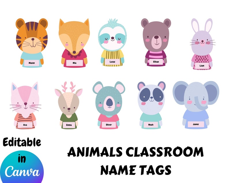 Editable Animals Classroom Name Tag, Cute Animal Name Tags, Classroom ...