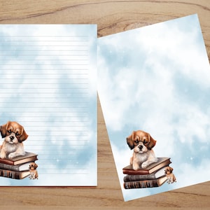 Printable Puppy Stationery, Dog & Books Lovers Printable Stationary ...
