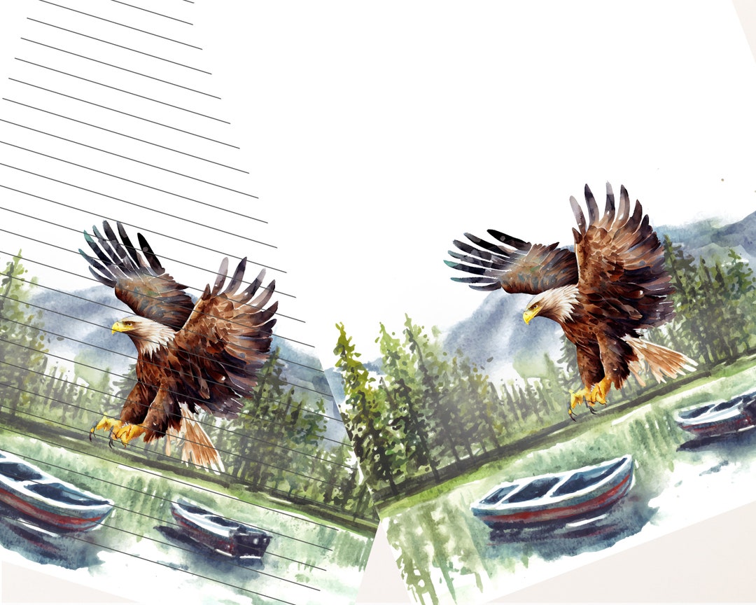 Printable Spread Eagle Stationery, Letter Writing Paper, Lined Unlined ...