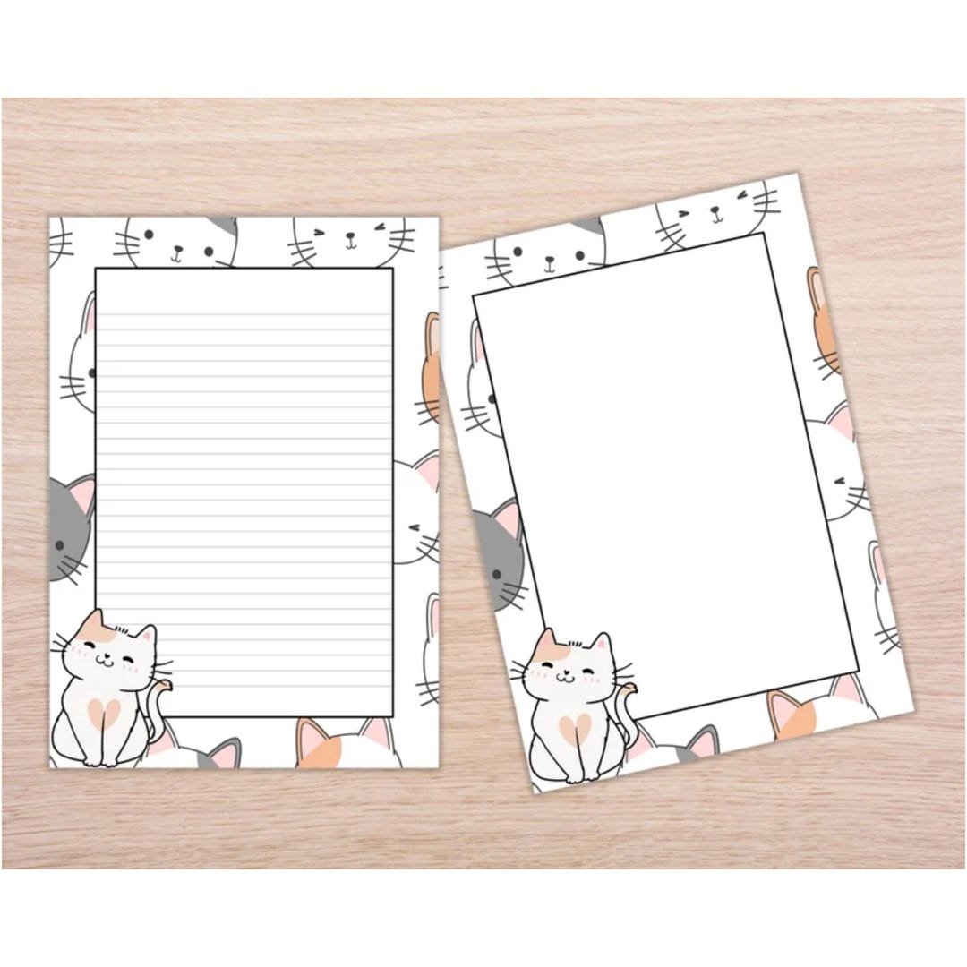 Cute Kawaii Cat Stationery Printable PDF, Cat Lover Letter Writing ...