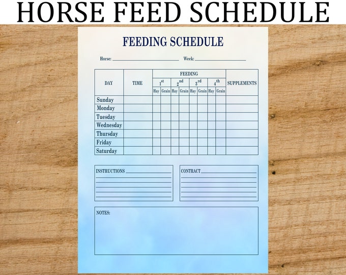 Horse Feed Schedule Printable PDF | Weekly Horse Feeding Chart | Equine ...