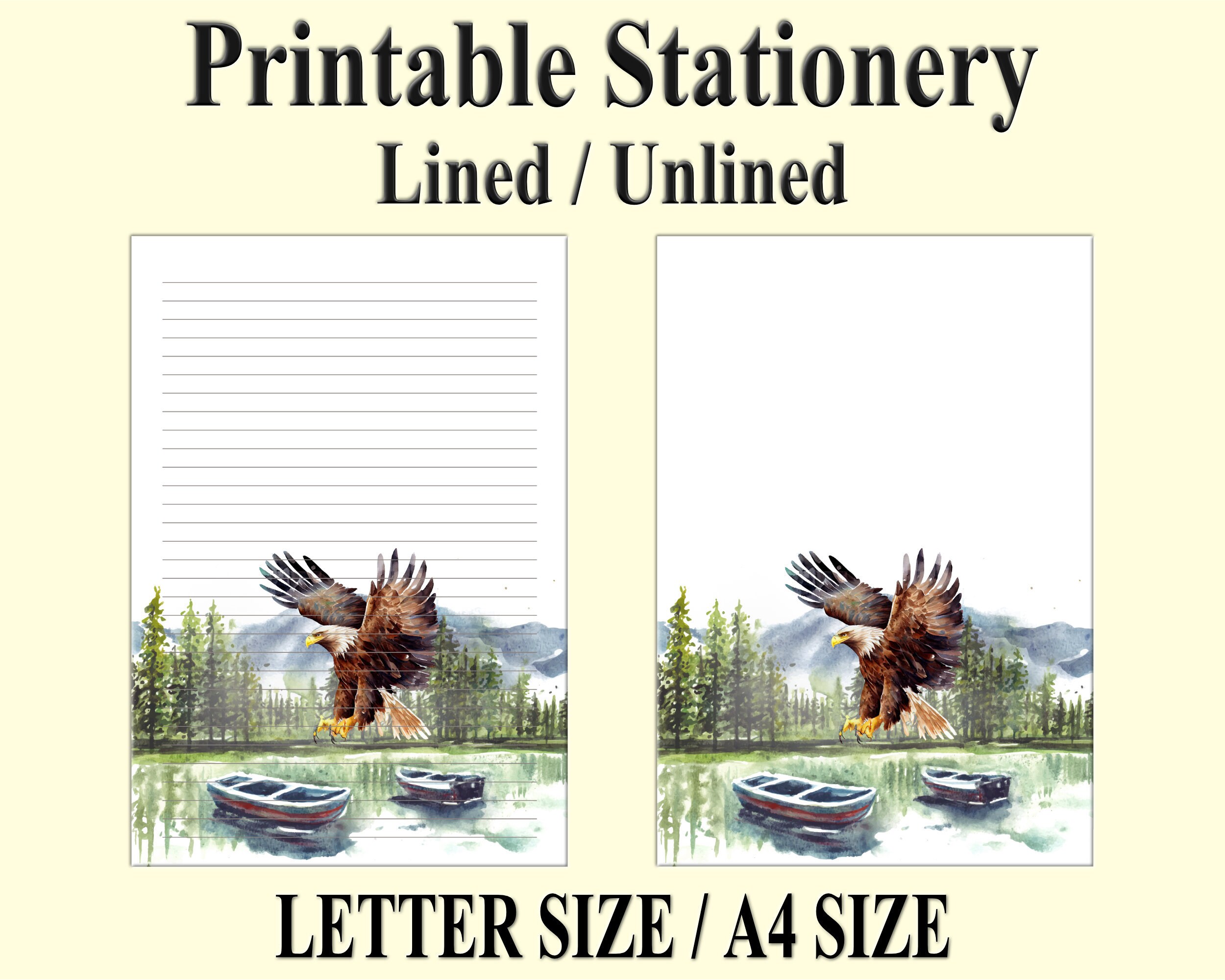 Printable Spread Eagle Stationery, Letter Writing Paper, Lined Unlined ...