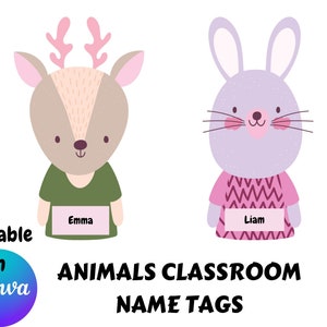 Editable Animals Classroom Name Tag, Cute Animal Name Tags, Classroom ...