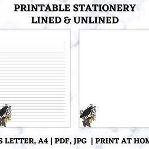 Printable Raven Stationery, Letter Writing Paper, Lined and Unlined ...