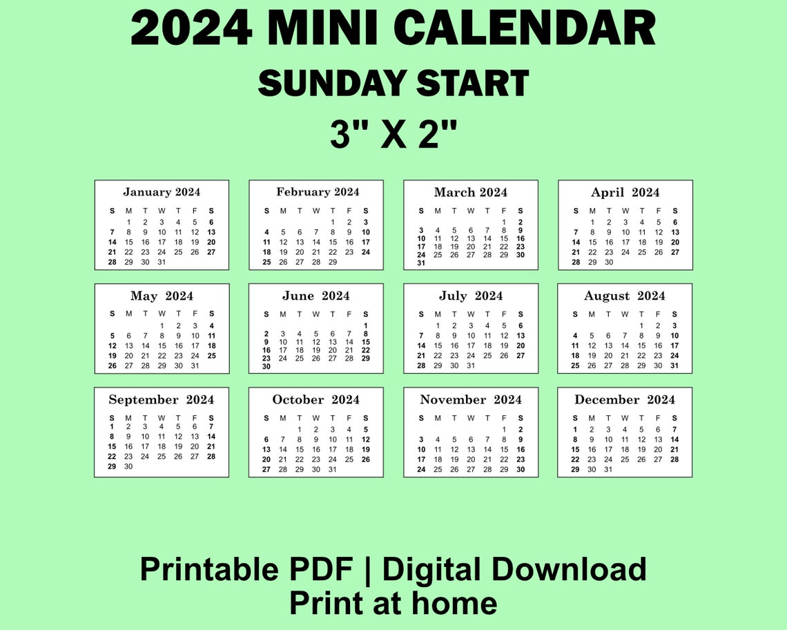 2024 2025 Mini Calendar Printable PDF, 2x3 Inches, Small Calendar, Desk ...