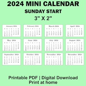 2024 2025 Mini Calendar Printable PDF, 2x3 Inches, Small Calendar, Desk ...