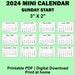 2024 2025 Mini Calendar Printable PDF, 2x3 Inches, Small Calendar, Desk ...