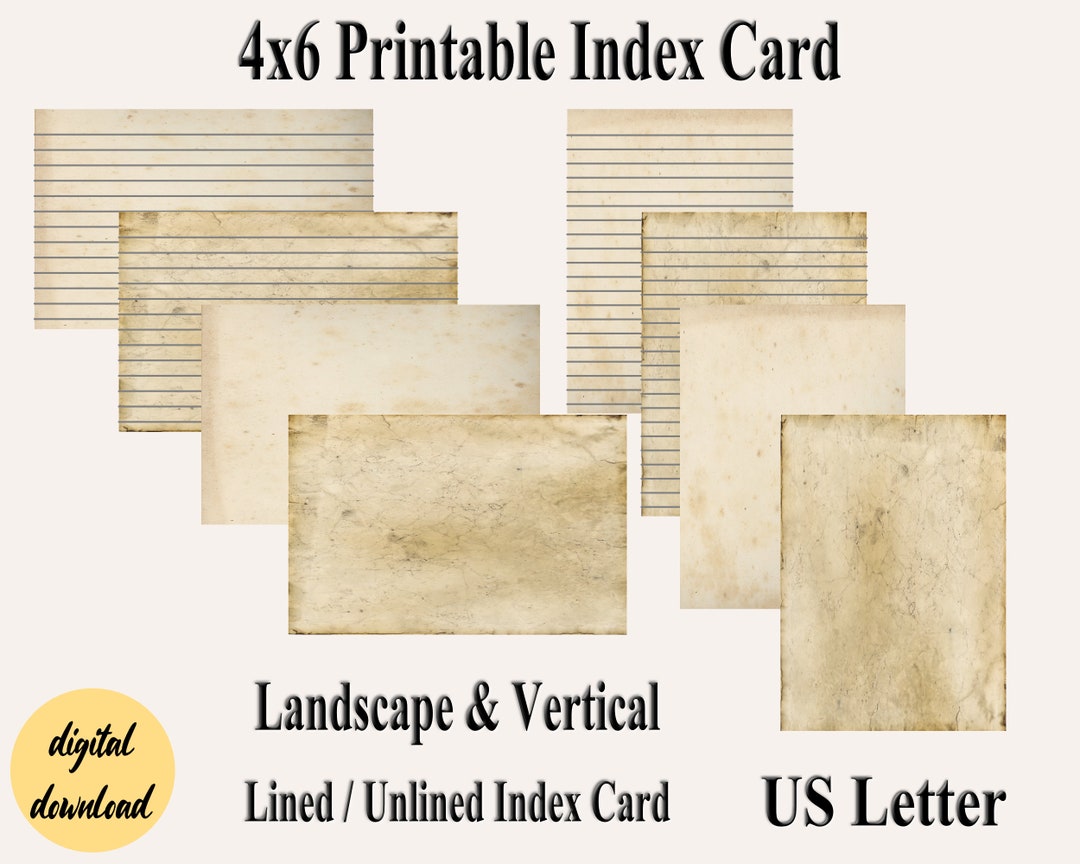 Printable 4x6 Index Cards Old Style Paper Index Card Blank - Etsy