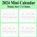 2024 Mini Calendar Printable PDF, 3 X 5 Inches, Small Calendar, Sunday ...