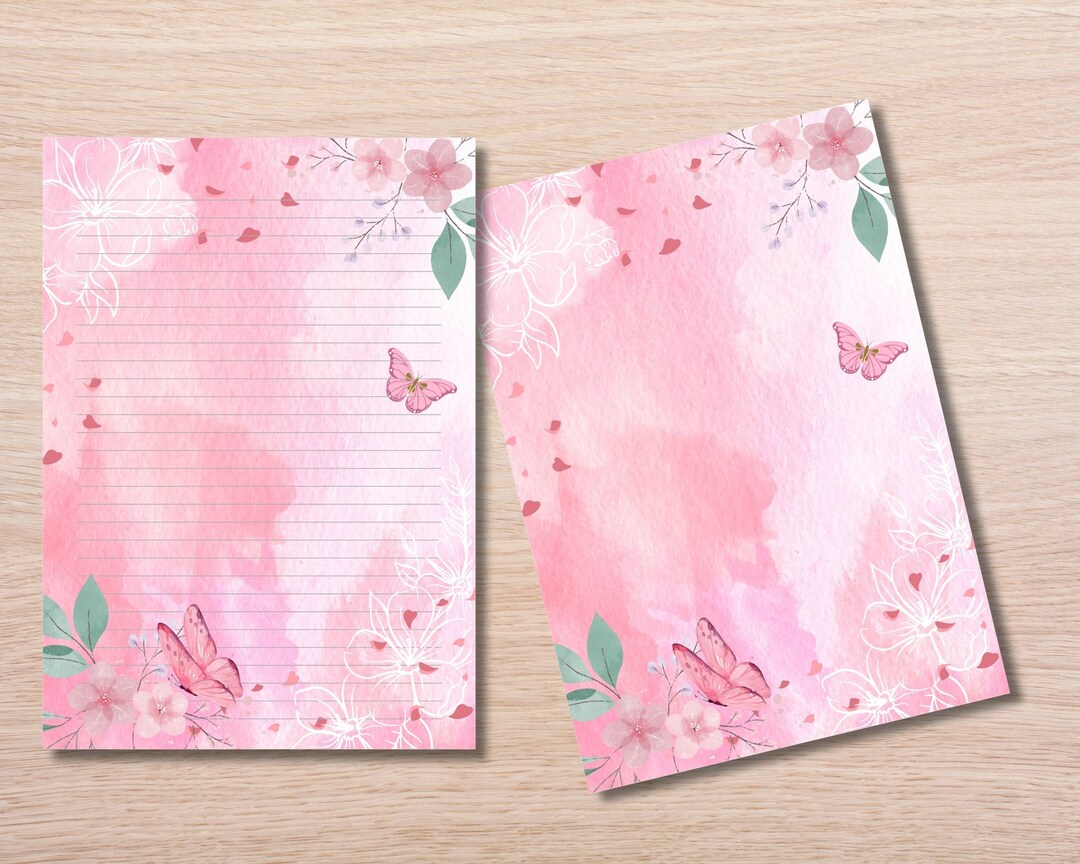 Pink Floral Butterfly Stationery | Letter Writing Paper | Watercolor ...