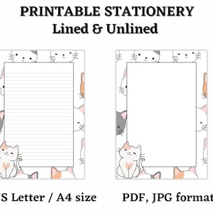 Cute Kawaii Cat Stationery Printable PDF, Cat Lover Letter Writing ...