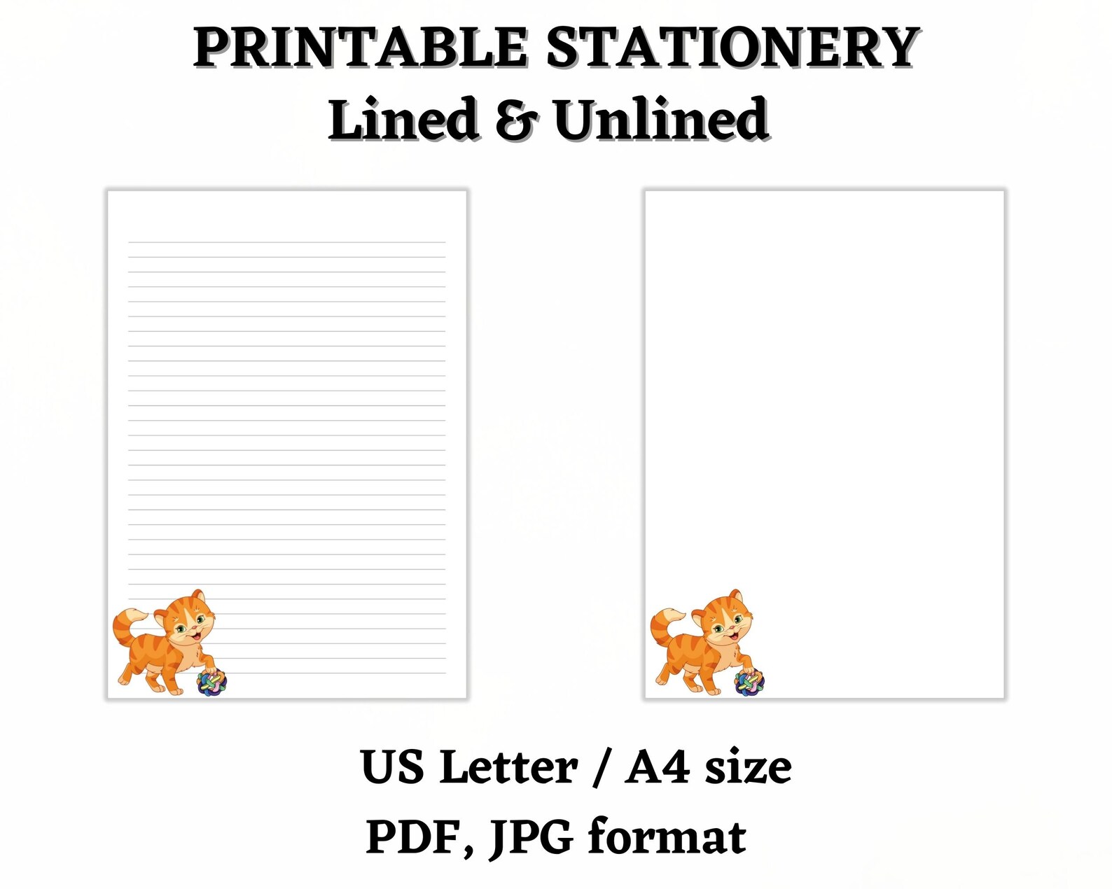 Printable Kawaii Cat Stationery, Cute Cat Lover Letter Writing Paper ...
