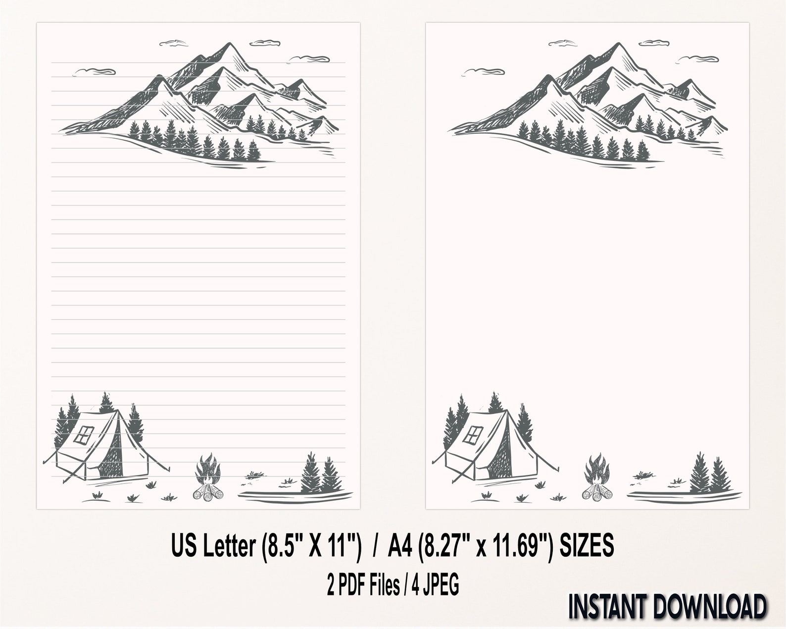 Printable Camping Stationery, Mountain Stationery, Camping Fire Stationery, Printable Letter ...