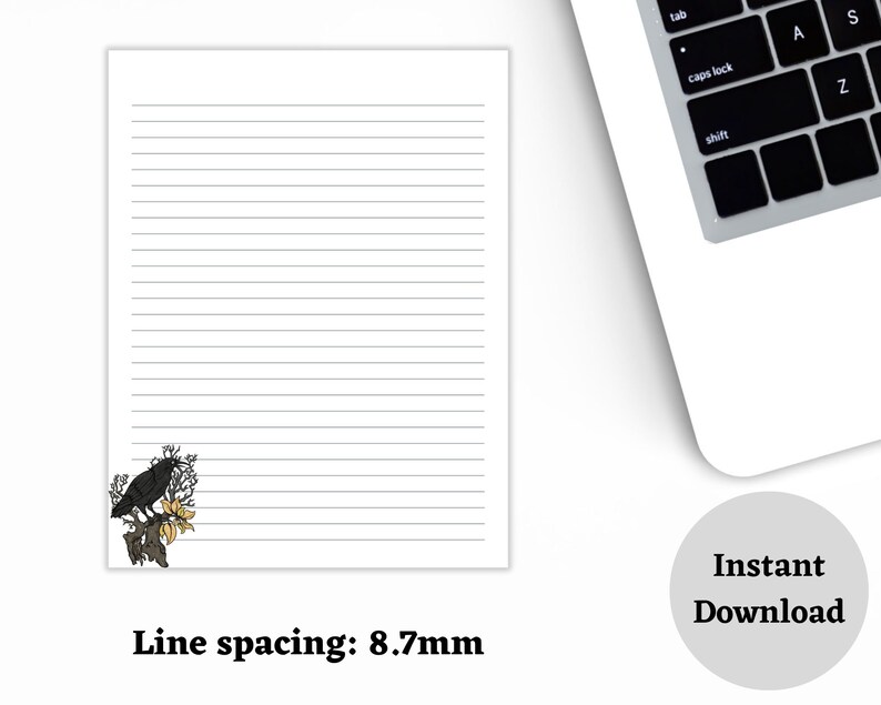 Printable Raven Stationery, Letter Writing Paper, Lined and Unlined ...